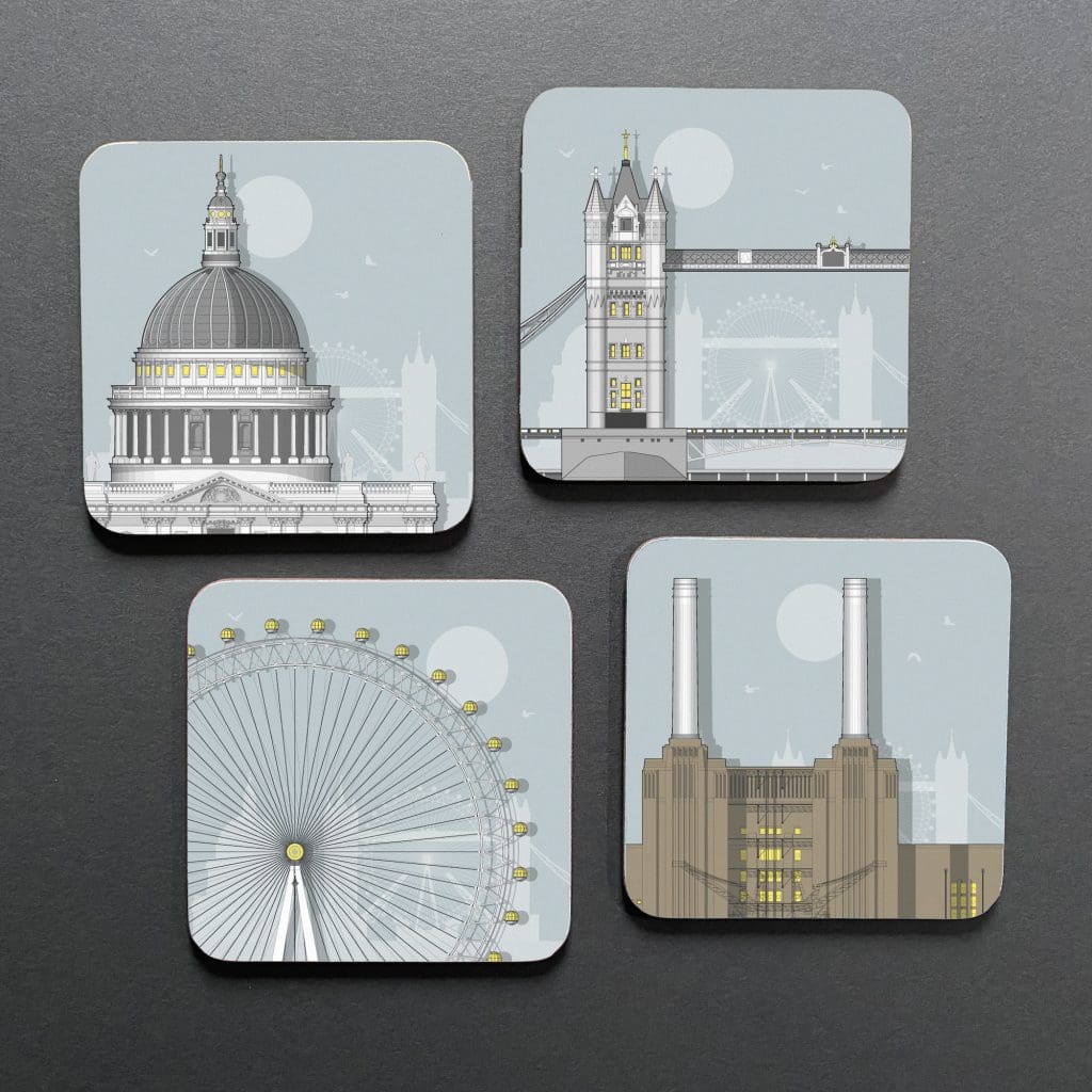 London Sun Four Coaster Set - Unique Gift by Linescapes