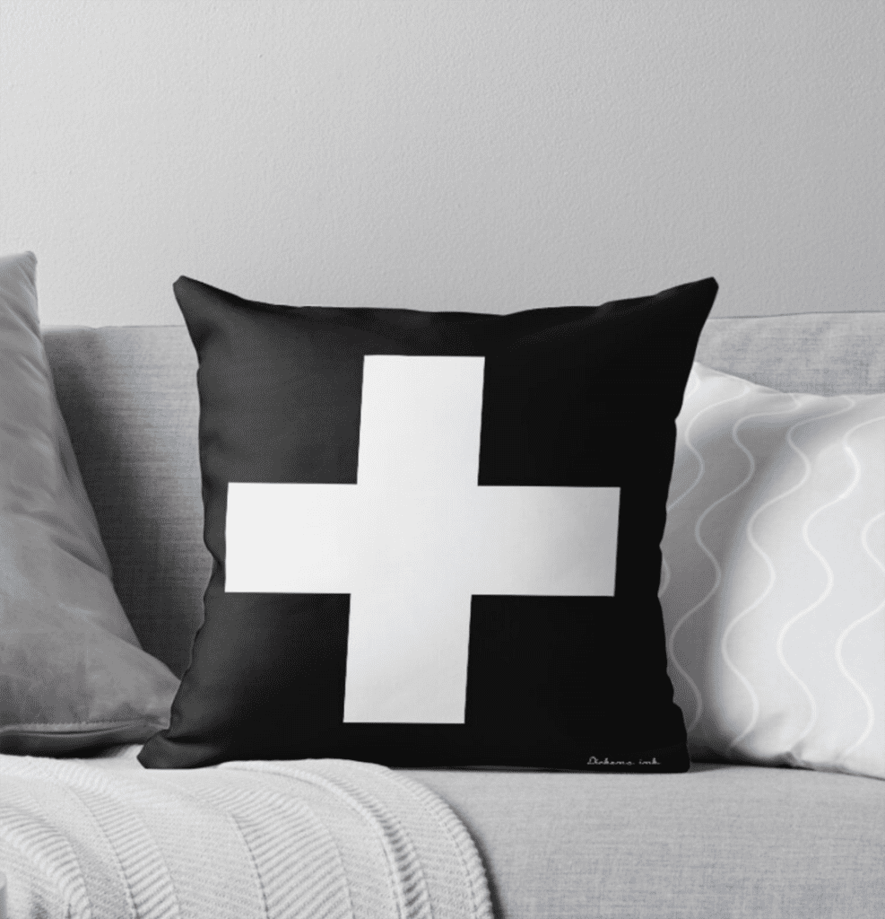Swiss Cross Cushion - White on Black -modern black and white cushion