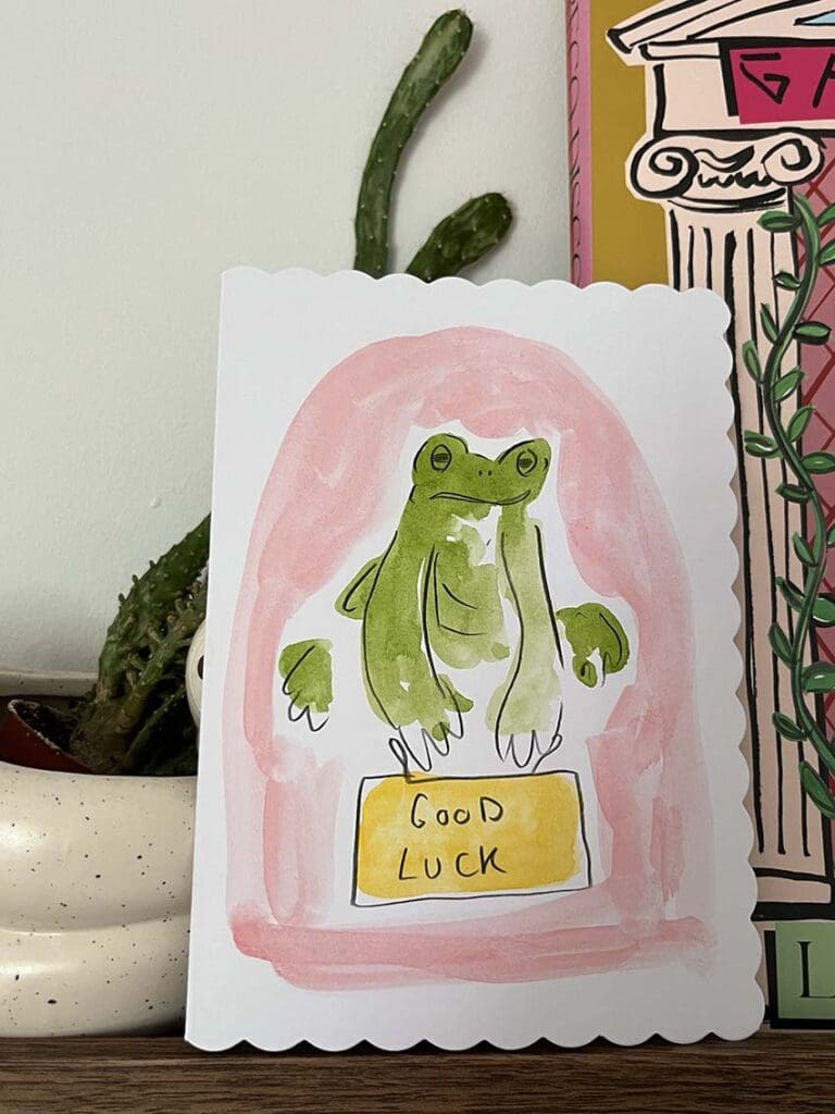 'Good Luck' Frog Greetings Card - Hand-Painted